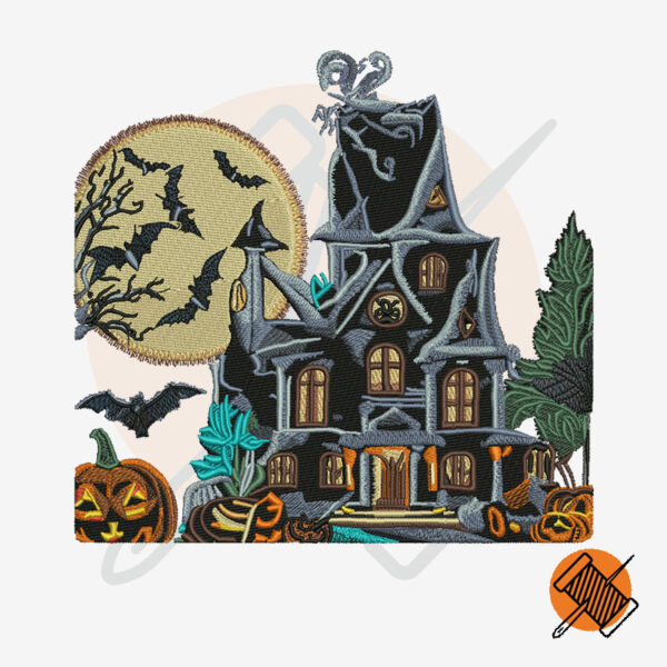 Haunted House Digital Embroidery Design - The Hem Stitching